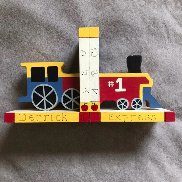Other | Vintage Wooden Painted Express Train Bookend Divider For Kids ...